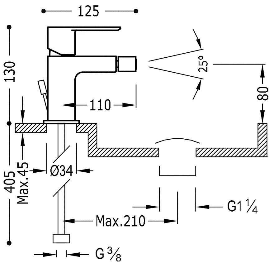 TRES LOFT Jednopáková bidetová baterie vč. ventilu automatického odtoku, chrom 20012001D