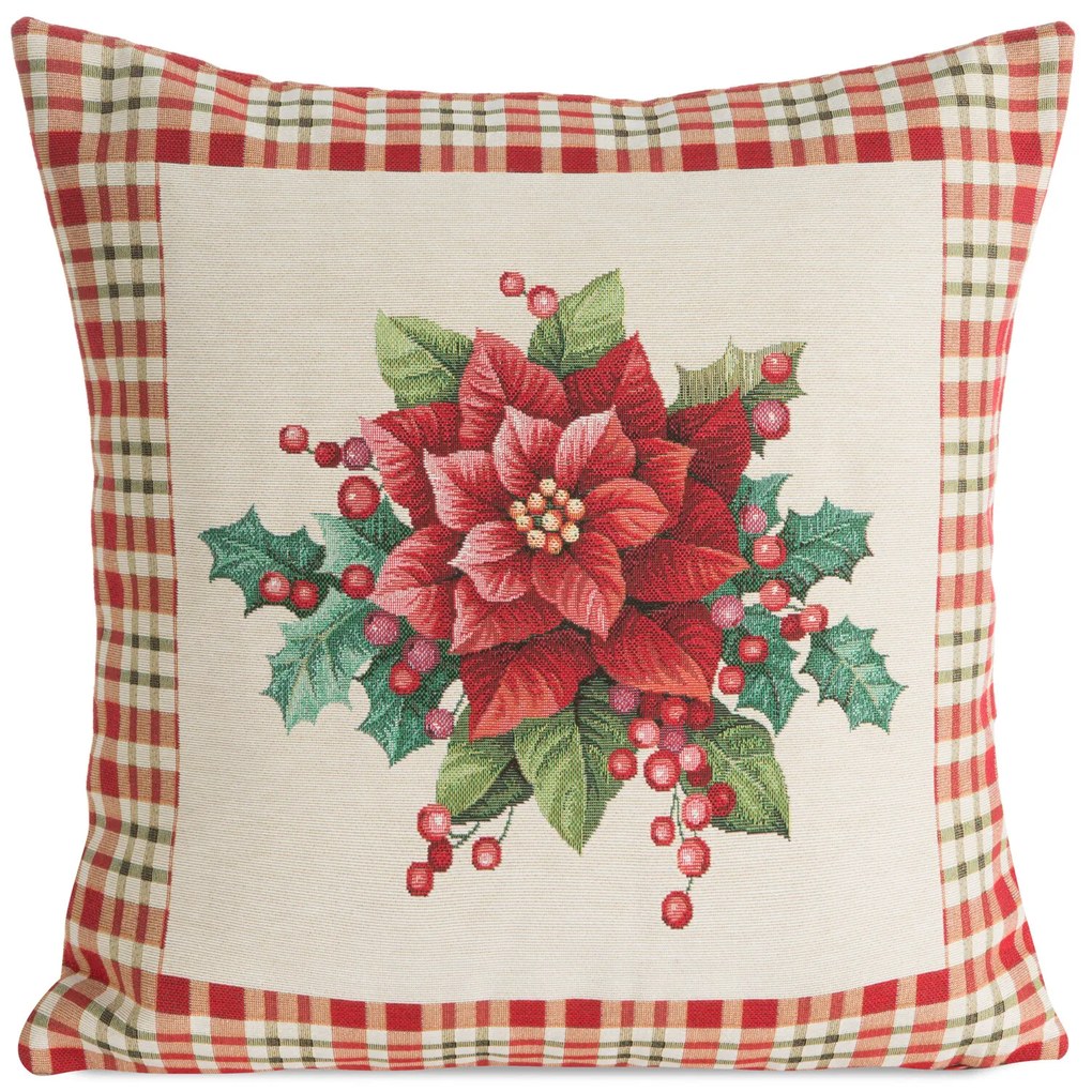 VÁNOČNÍ GOBELÍNOVÁ DEKORAČNÍ POVLAK NA POLŠTÁŘ MERRY 45X45 CM VZOROVANÁ