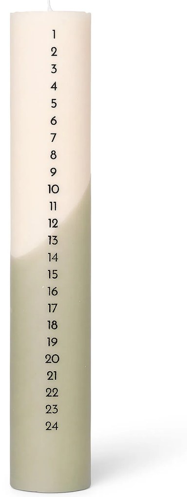 ferm LIVING Adventní svíčka s čísly Sage 30cm, zelená barva, krémová barva, vosk