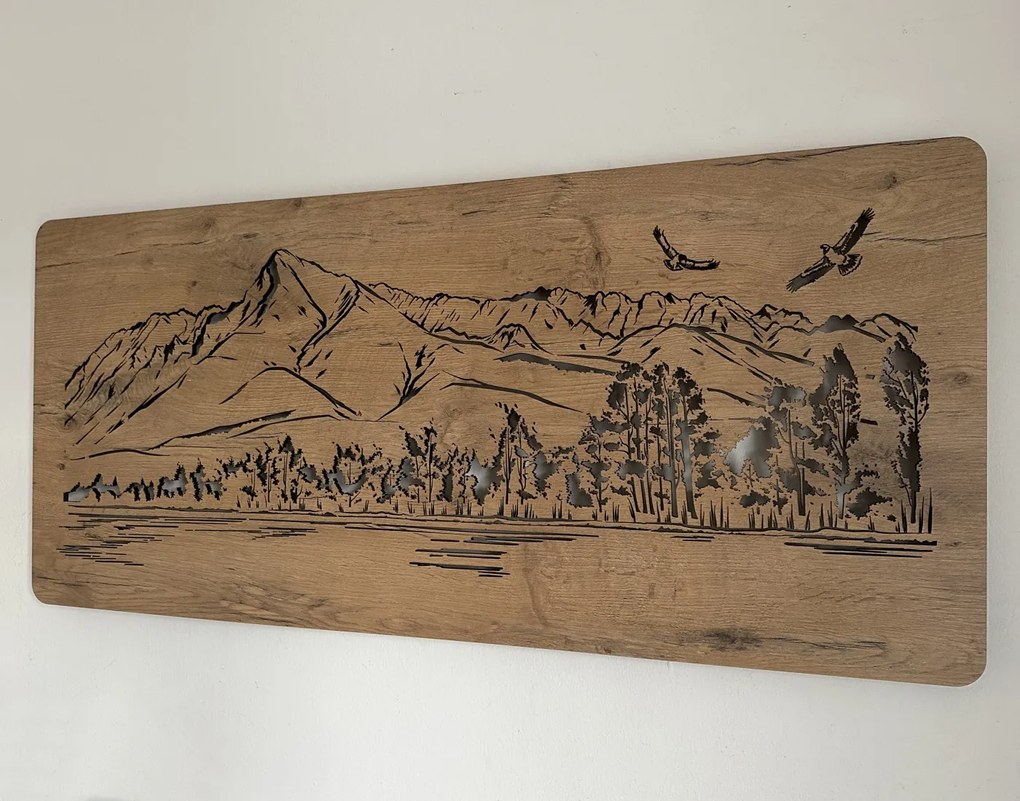 Li-Go "Hory s ptáky" světelný obraz 230V 110x50 cm provedení povrchu: bříza