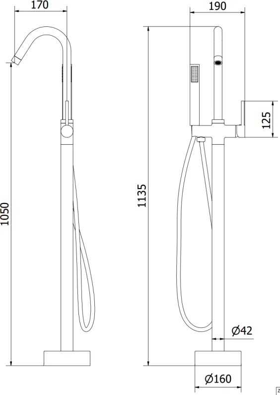 Mexen Gaja, volně stojící vanová baterie, zlatá lesklá, 75333-50