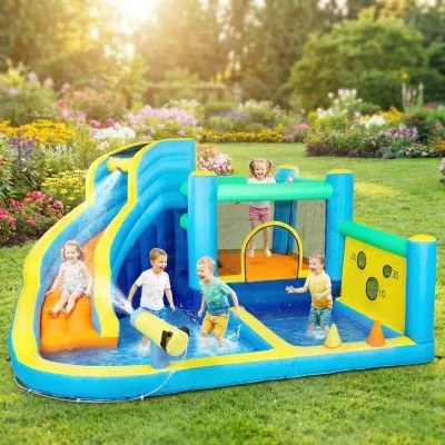 AIYAPLAY Skákací hrad s fukarem 9v1, vodní park, skluzavka, trampolína, bazén s míčky, Oxford, vícebarevný