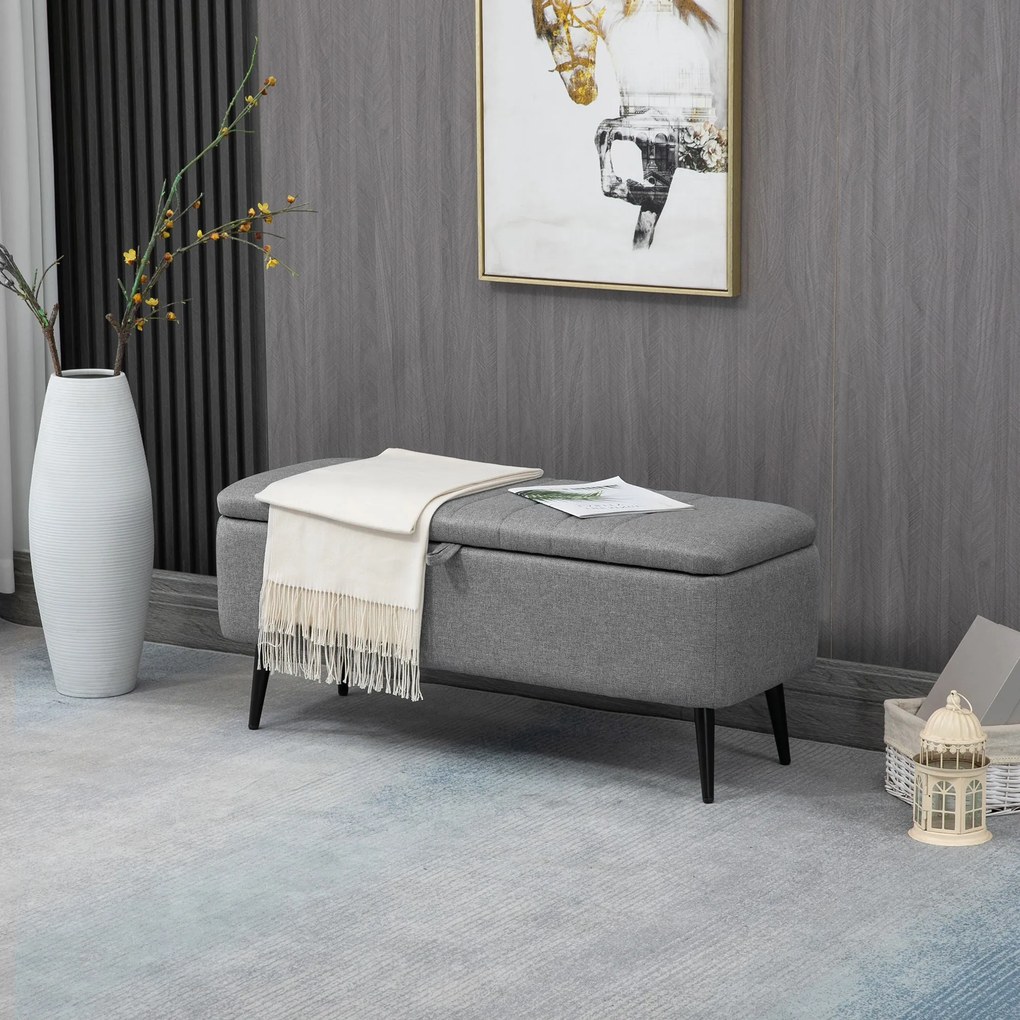 HOMCOM Úložná Lavice s Polstrovaným Sedadlem, Ottoman s Ocelovými Nohami, Úložný Truhlicový Stolek do Obývacího Pokoje, Ložnice nebo Chodby 102 x 40 …