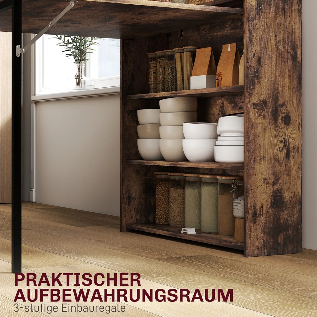 HOMCOM Skládací jídelní stůl s regálem, industriální design, úspora místa, pro malé prostory, 80x90x93cm, rustikální hnědá