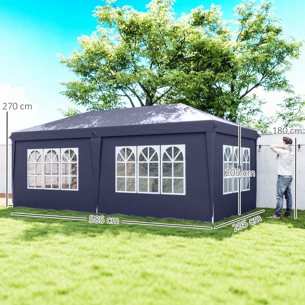 Outsunny skládací pavilon 6 x 3 m, odnímatelné boční stěny, velká okna, dveře na zip, ocelový rám, modrý