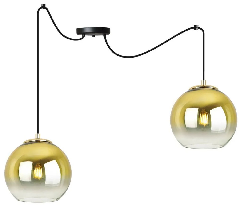 Závěsné svítidlo Bergen Gold Spider, 2x zlaté/transparentní skleněné stínítko (fi 15cm)