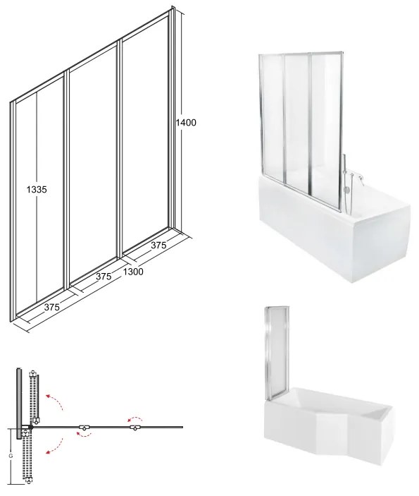 Besco Integra akrylátová vana s trojdílnou zástěnou Délka vany: 150cm, Orientace: Pravá