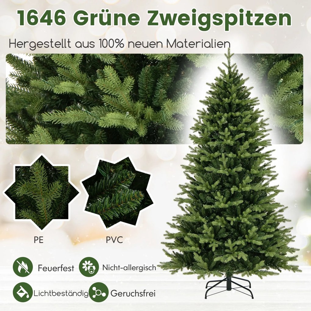 Costway 210 cm vysoký umělý vánoční stromek s 1646 špičkami