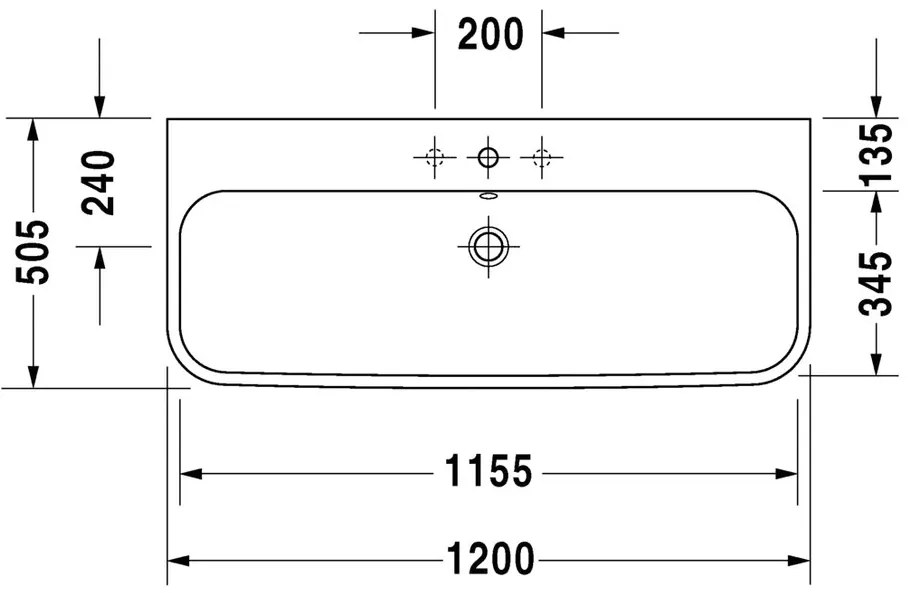 Duravit Happy D.2 - Umyvadlo do nábytku, 1 otvor pro armaturu propíchnutý, 1200 x 505 mm, bílé 2318120000