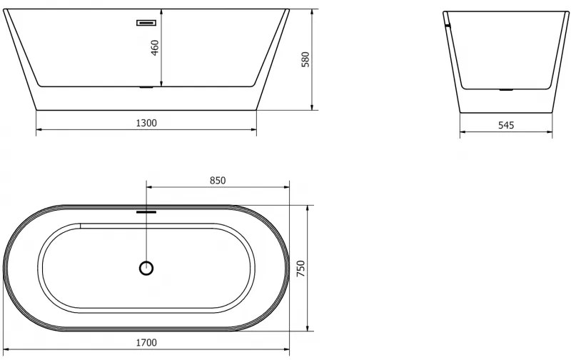 Mexen Flavia, volně stojící vana 170 x 75 cm, bílá, měděný přepad, 54031708000-65