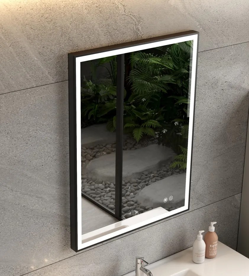 Erga Samira, LED zrcadlo 60x80cm v černém rámu, 2185 lm, 3 barvy světla, přední osvětlení, ERG-V01-SAMIRA-6080-BK