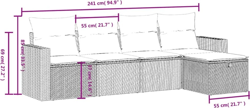 5dílná zahradní sedací souprava a podušky světle šedá polyratan 3263468
