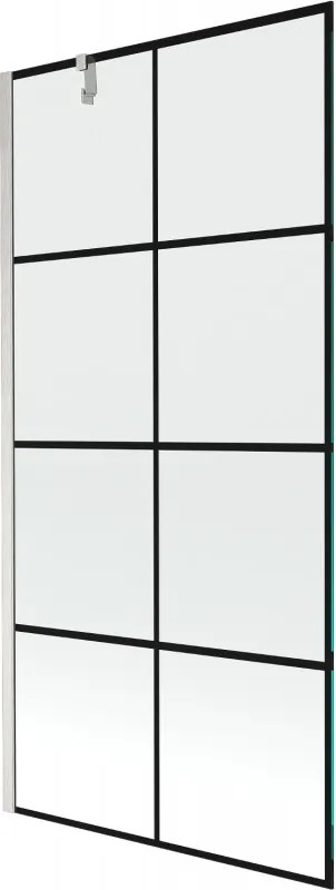 Mexen Next, 1-křídlová vanová zástěna 90 x 150 cm, 6mm čiré sklo - černý vzor, ocelová, 895-090-000-00-77-97