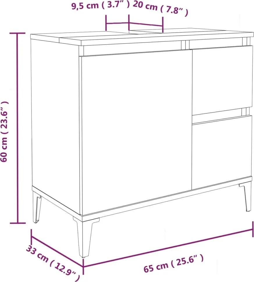 vidaXL Koupelnová skříňka 65 x 33 x 60 cm kompozitní dřevo [819829] Barva: kouřový dub
