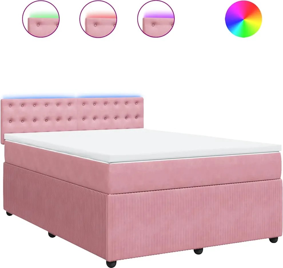 Box spring postel s matrací růžová 140x190 cm samet 3290051