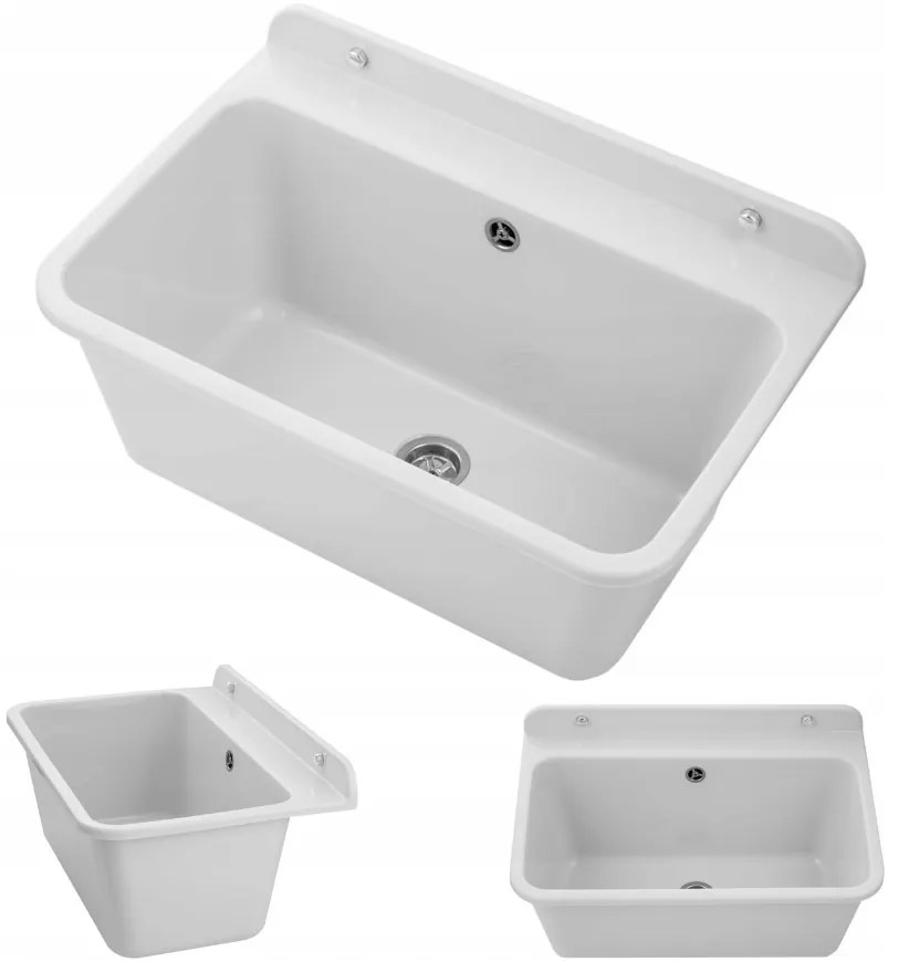 Sink Quality Universe, univerzální plastová výlevka 61x41x30 cm + sifon, 1-komorová, bílá, SKQ-KGLK60-WH