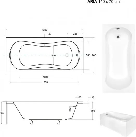 Besco ARIA PLUS 140 cm VANARIA140PLUS+OLVPINOZ vana vč. nožiček