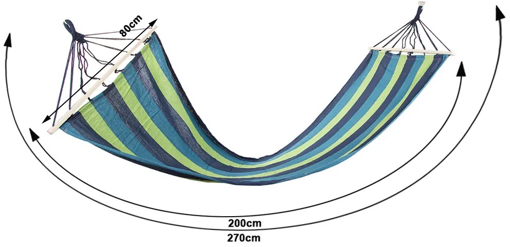 Verk Group Zahradní houpací síť vyztužená pruhovaným barevným dřevem houpačka 200 x 80