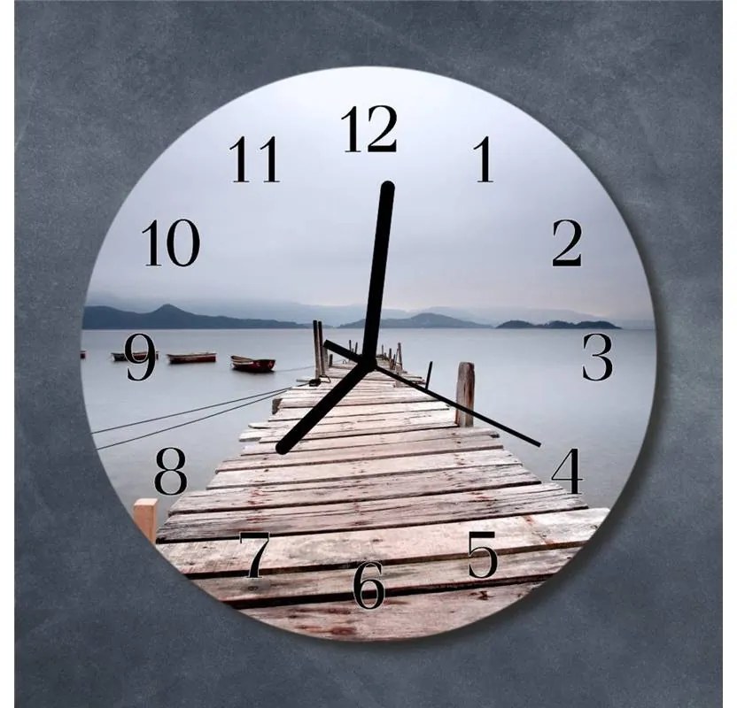 Nástěnné hodiny obrazové na skle - Molo u moře