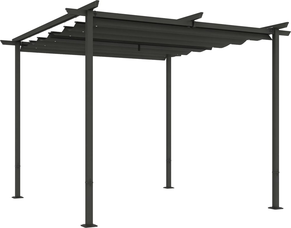Outsunny Pergola 3x3m Zahradní Pavilon Terasový Kryt z Kovového Materiálu, Zahradní Pergola s Nastavitelnou Sluneční Clonou, UV Ochrana 30+ Samostatný