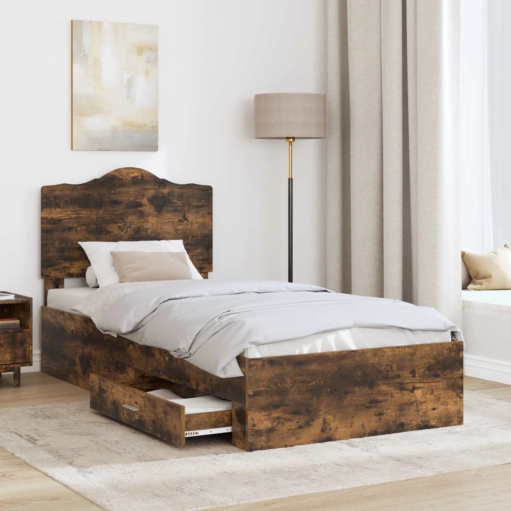 Rám postele s čelo Kouřový dub 100 x 200 cm Kompozitní dřevo 3413643