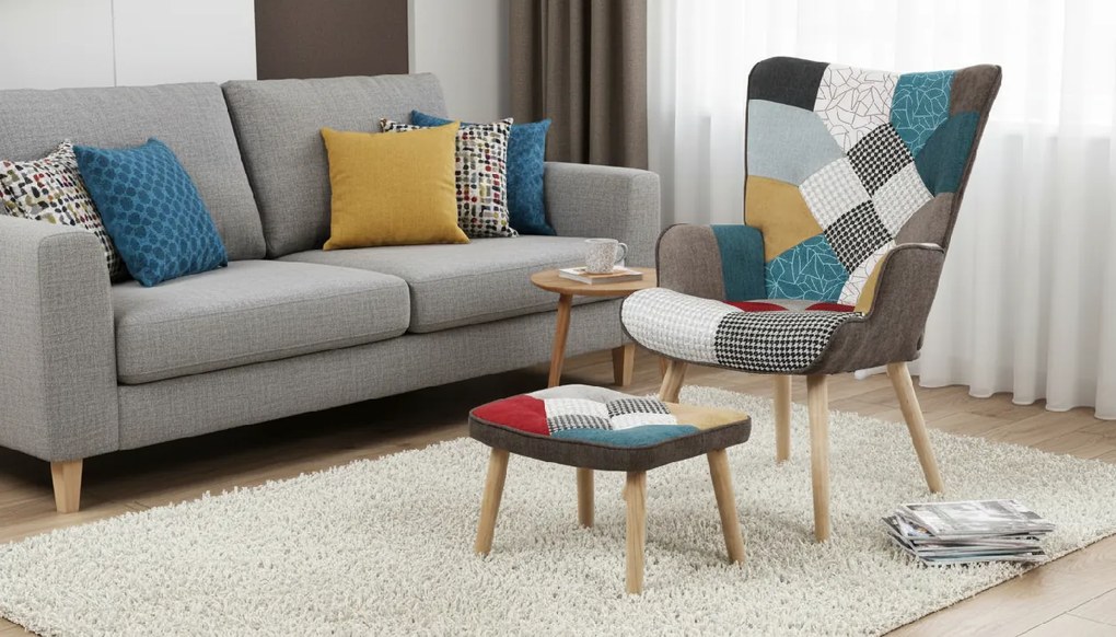 Relaxační křeslo ušák LYRO - patchwork látka Barva: Vícebarevná