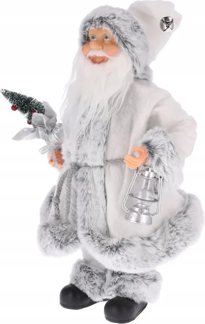 Vánoční dekorace Santa Claus s lucernou bílá / šedá 40 cm