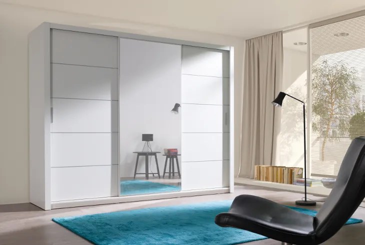 MEBLINE Luxusní šatní skříň s posuvnými dveřmi VISTA 250 bílý mat