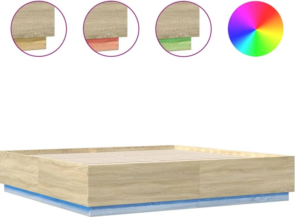 Rám postele s LED osvětlením dub sonoma 200 x 200 cm kompozit 3209585