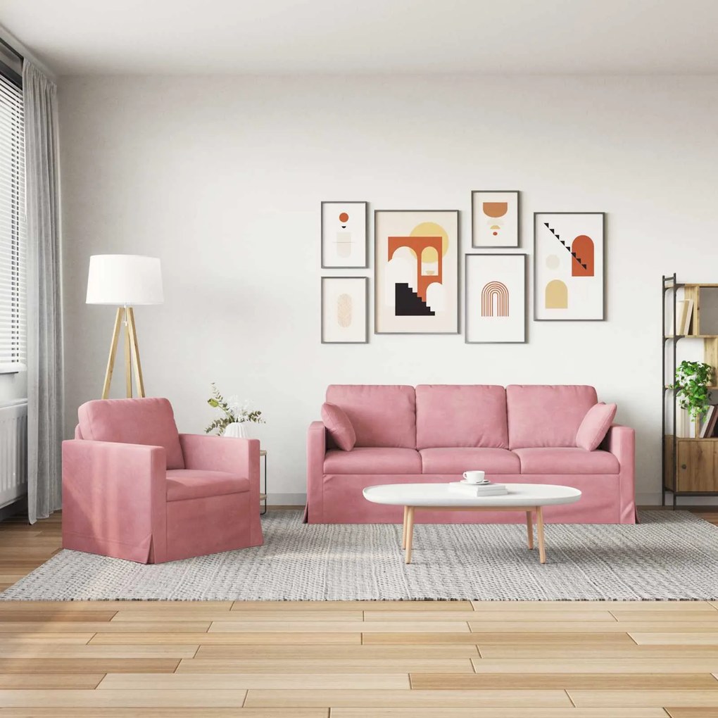 Set pohovek 2 ks Růžová samet 3407599