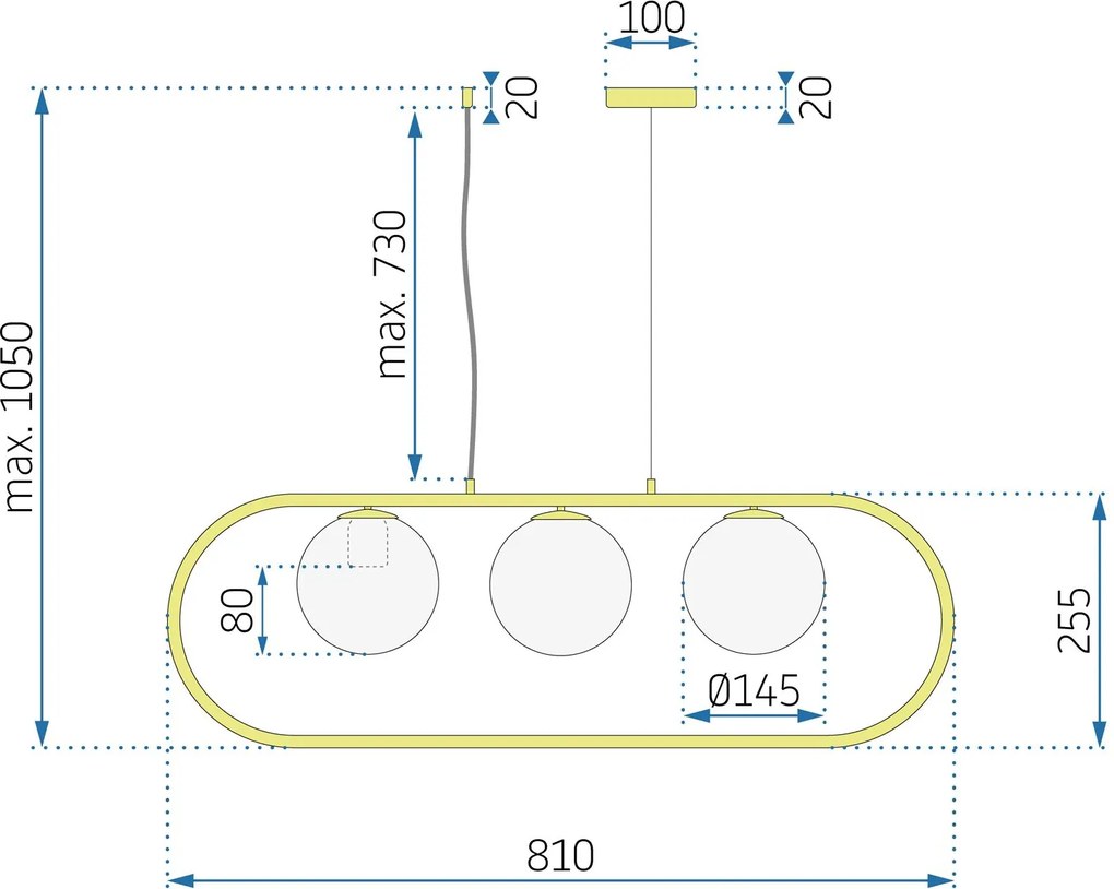 Toolight - Moderní stropní lampa 3xE27 60W APP915-3CP, zlatá, OSW-03205