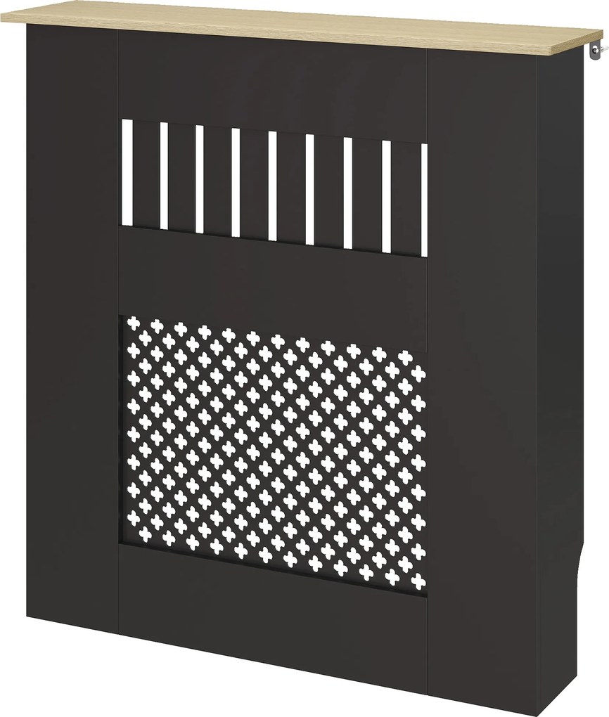 HOMCOM kryt radiátoru 78 x 19 x 81 cm, kryt radiátoru, moderní lamelový a voštinový design, černá