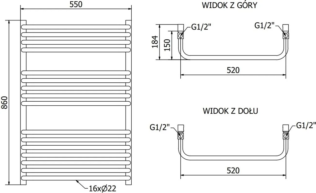 Mexen Apollo, elektrické topné těleso 860x550 mm + topná tyč 600 W, černá, W117-0860-550-2600-70