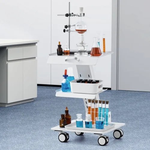 Laboratorní vozík, 3vrstvý pojízdný kovový pojízdný vozík s otočnými kolečky