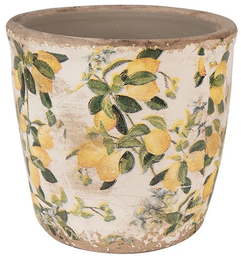 Béžový keramický obal na květináč s citróny Lemons S - Ø 13*12 cm