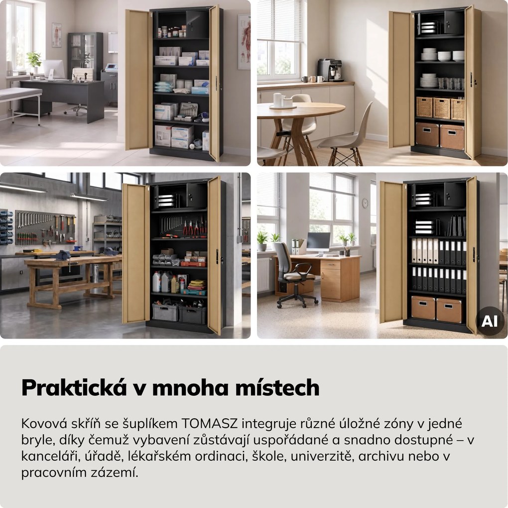 Kovová skříň s úložným prostorem antracitová/ořech, 900x1850x450 mm: TOMASZ Eco Design
