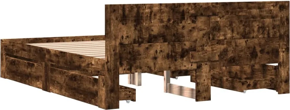 Rám postele s čelem kouřový dub 160 x 200 cm kompozitní dřevo 3295552