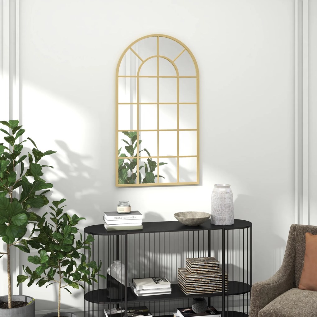 HOMCOM Nástěnné zrcadlo - Zrcadlo do šatny 110 x 65 cm Dekorativní zrcadlo s kovovým rámem Zavěšené zrcadlo do obývacího pokoje pro ložnici Zlaté