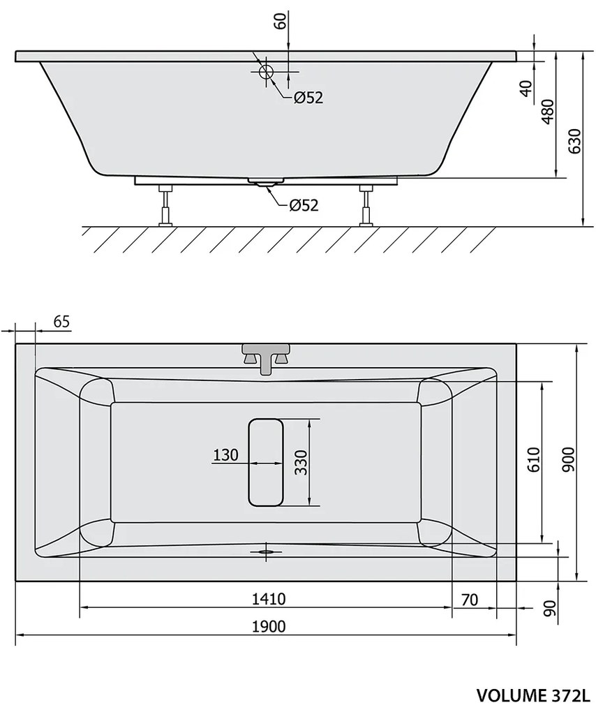 Polysan MARLENE obdélníková vana 190x90x48cm, bílá, 71607