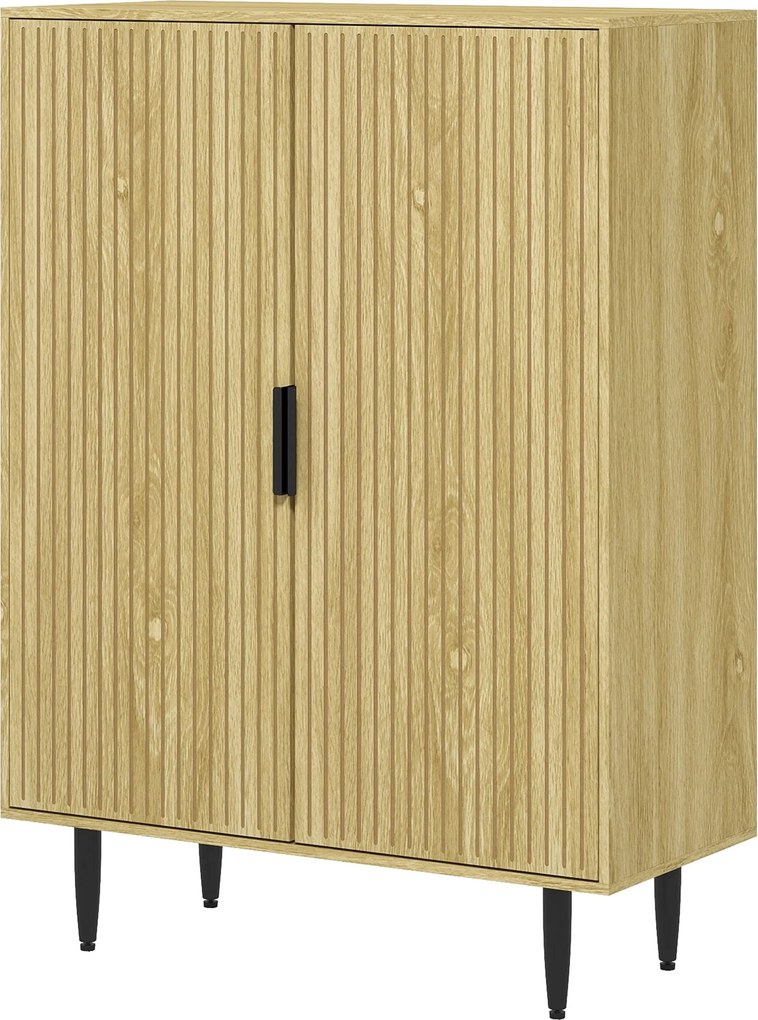 HOMCOM Úložný regál na obuv na 15 párů bot, regál do předsíně s 4 nastavitelnými policemi a kovovými nohami, 80x38x110cm, Dub