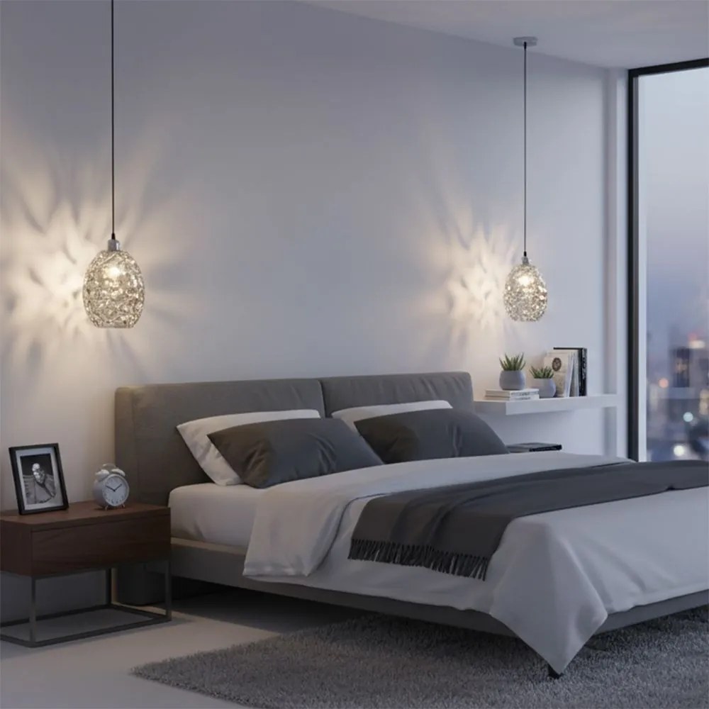 Toolight - Chromovaná skleněná závěsná lampa 1xE27 60W APP564-1CP, chromová, OSW-09670