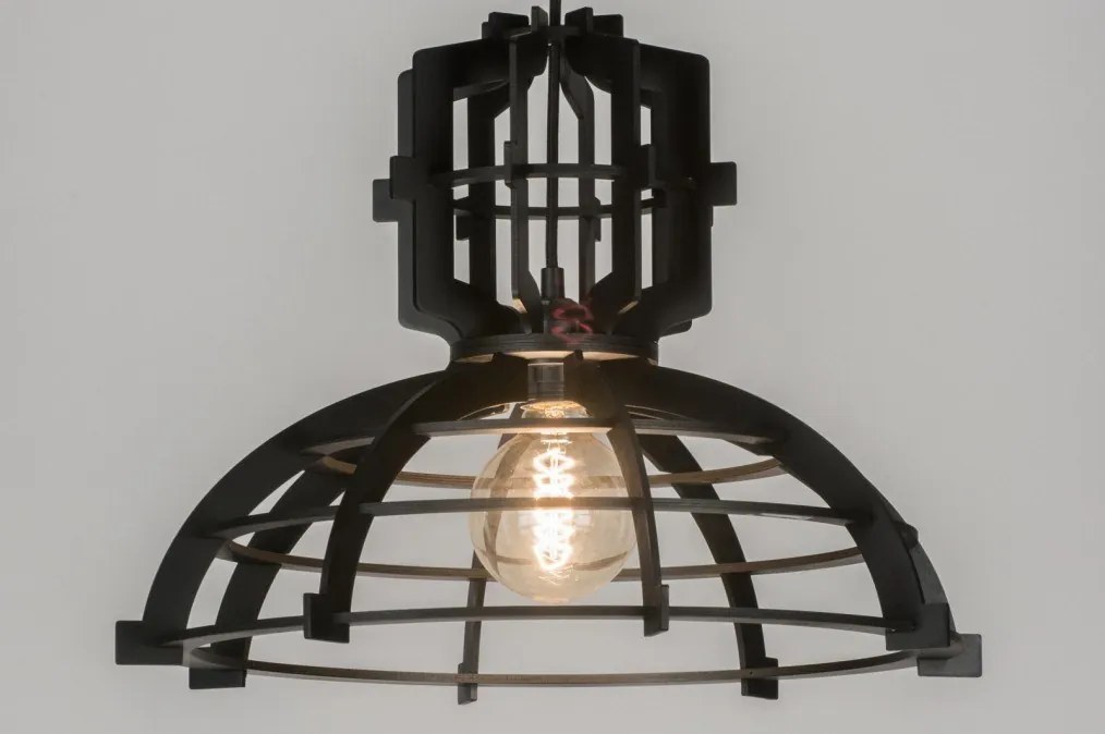 Závěsné dřevěné černé svítidlo Weller Wood Black 48