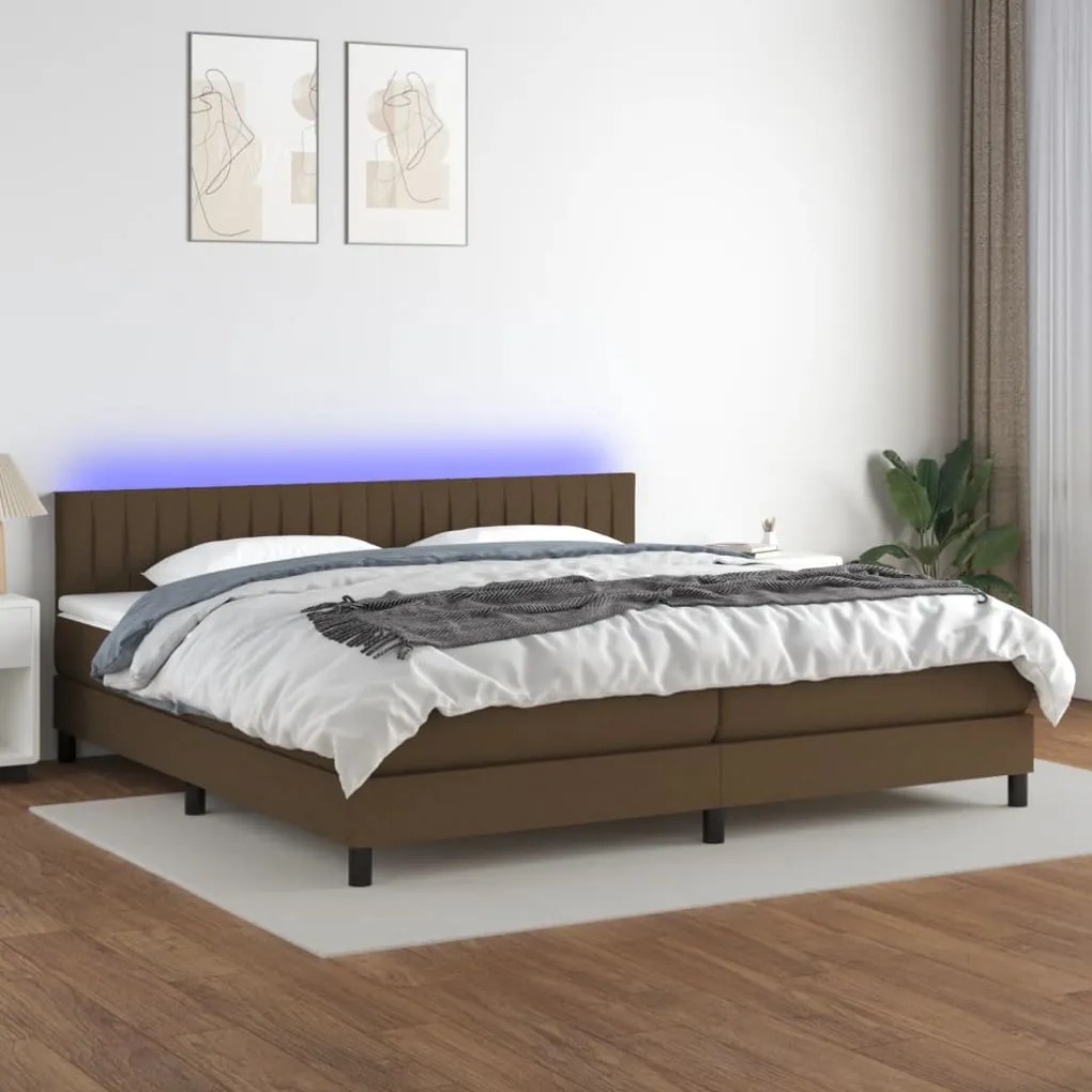 Box spring postel s matrací a LED tmavě hnědá 200x200 cm textil 3133344