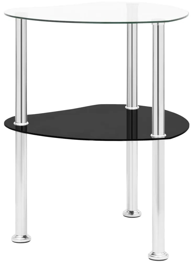 322786 2-Tier Side Table Transparent & Black 38x38x50cm Tempered Glass