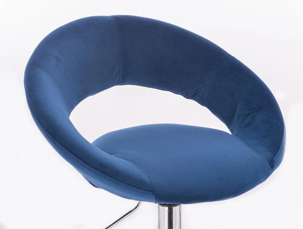LuxuryForm Barová židle NAPOLI  VELUR na stříbrném talíři - modrá