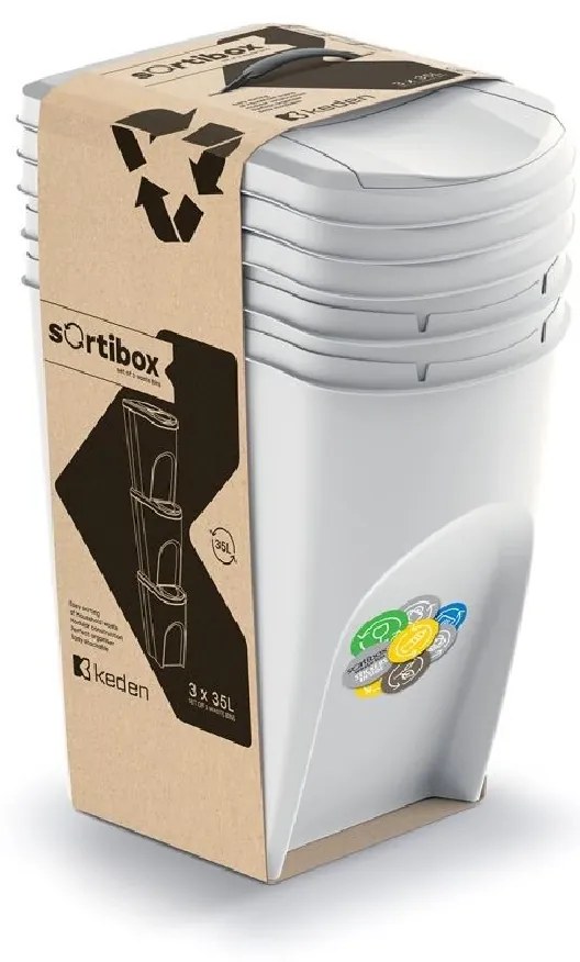 PROSPERPLAST Sada 3 odpadkových košů SORTIBOX popelavá, objem 3x35L