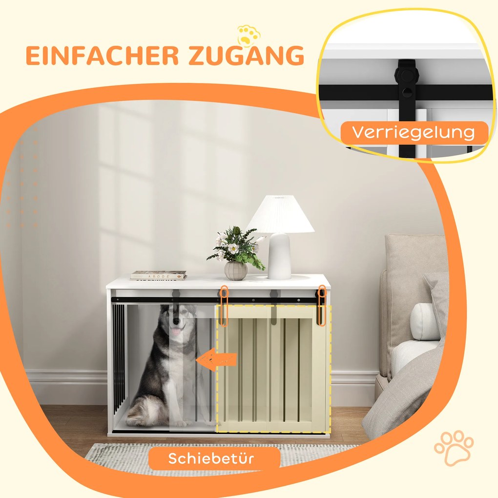 Domácí klec pro psy PawHut, uzamykatelná bouda pro psy s vchodem, box pro psy s posuvnými dveřmi, bouda pro velké psy do 30 kg, bílá, 98 x 58 x 61 cm…