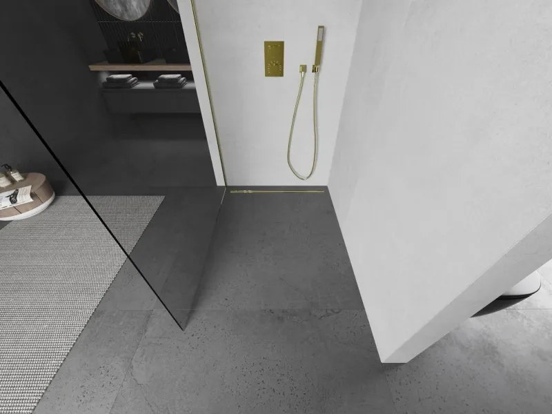 Mexen Kioto sprchová stěna Walk-in 120 x 200 cm, transparentní 8 mm, zlatá kartáčovaná - 800-120-101-55-00