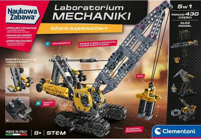 Vědecká zábava – Laboratoř mechaniky: Pásový jeřáb – polský jazyk – Clementoni 50402