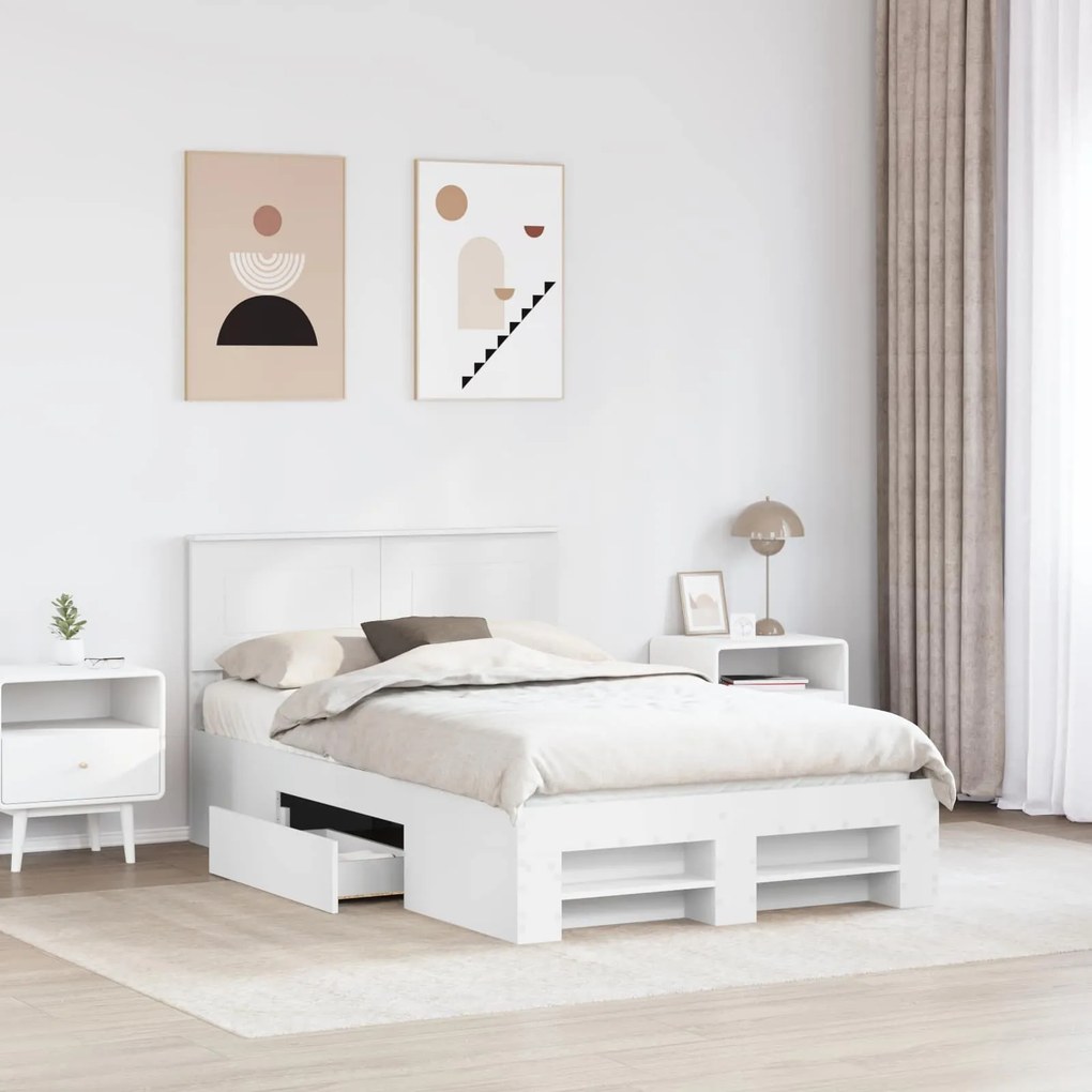 Rám postele s čelo Bílá 137 x 203 cm Kompozitní dřevo 3408767